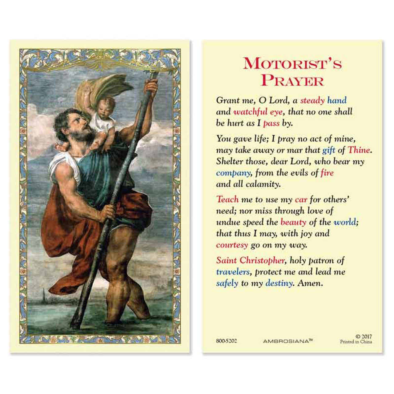 Saint Christopher Laminated Holy Card – THE RED DOOR