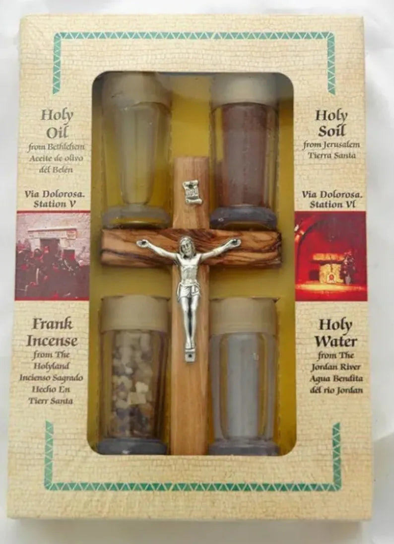 Wood Cross, Holy Oil, Holy Water, Holy Soil and Incense from Holy Land ...